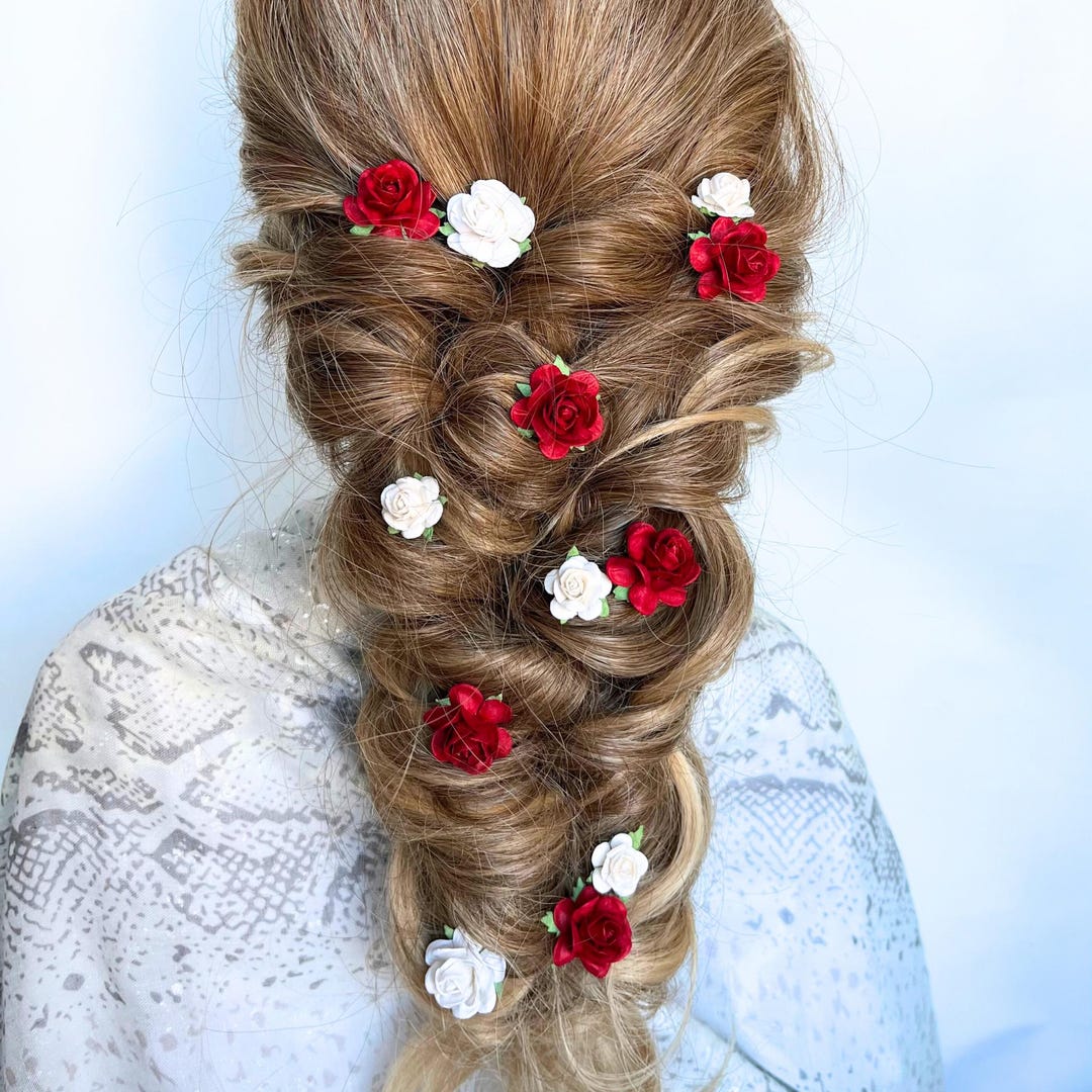 Red Rose Flower Hair Pins, Elegant Red Rose Hair Clips, Flower Hair ...