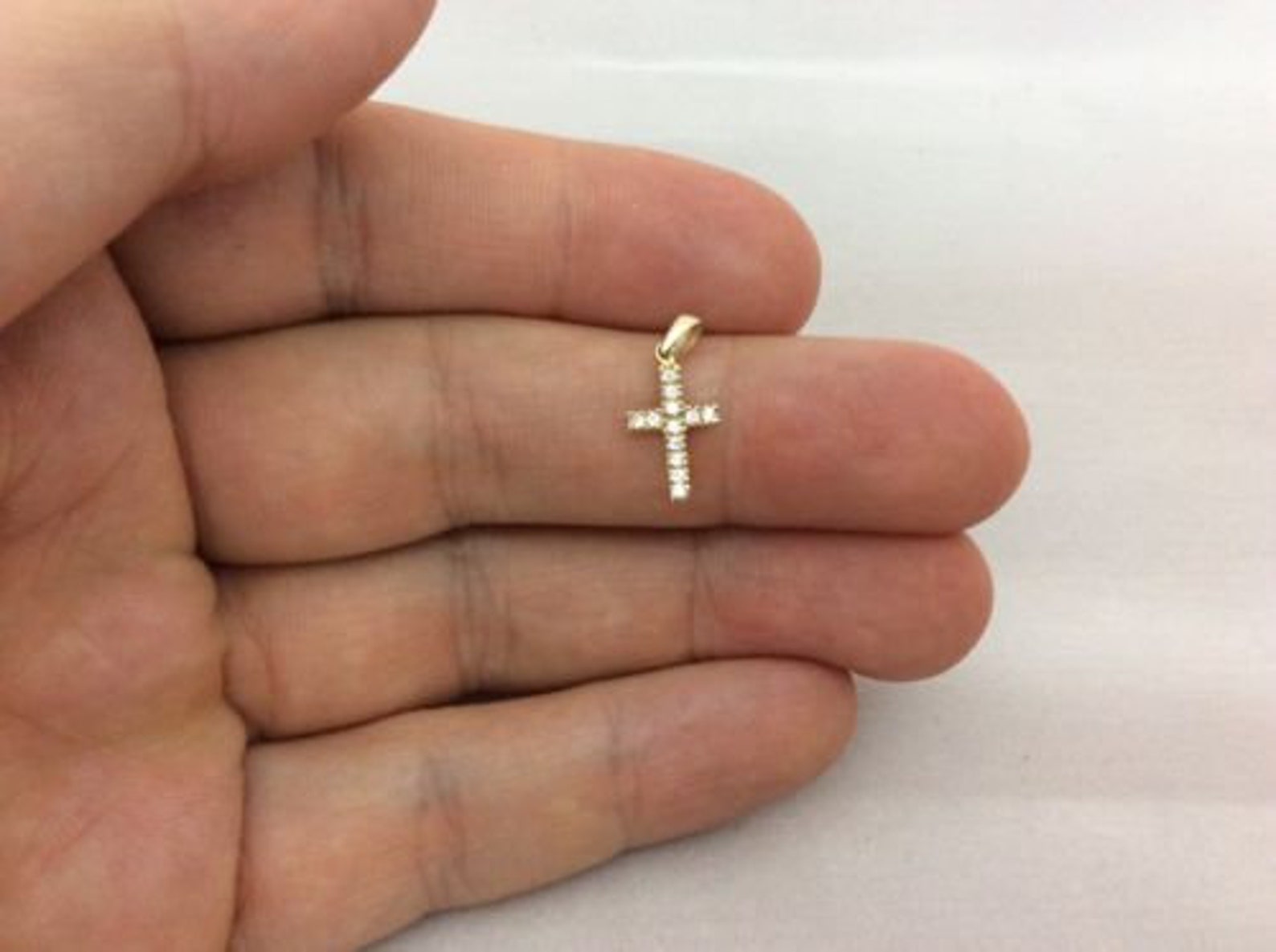 14K Real Yellow Gold Very Small Cross Charm Pendant Cubic | Etsy