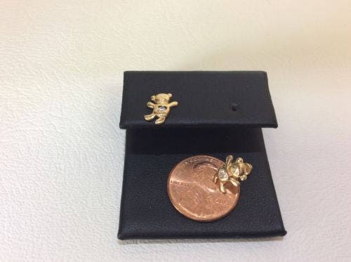 14k Yellow Real Gold Teddy Bear With Heart Stone CZ Children | Etsy