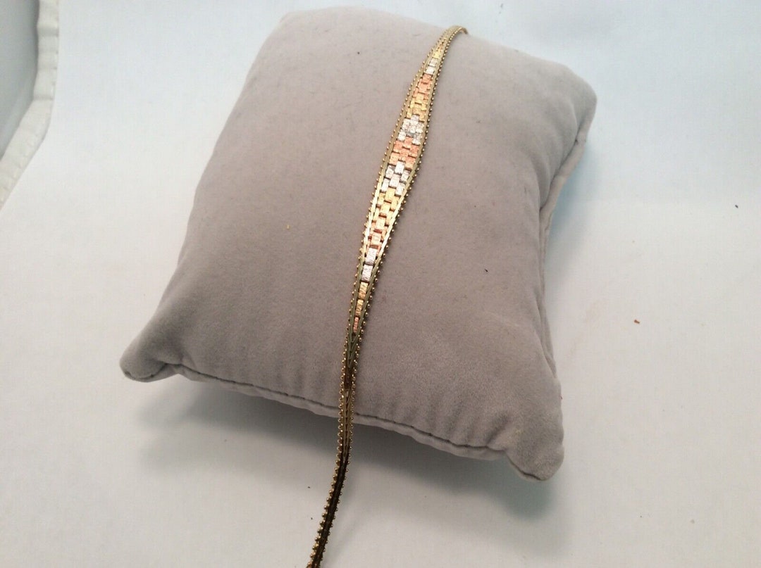 Lady 14k Tri-color REAL Solid Gold Fancy Bracelet 7'' - Etsy
