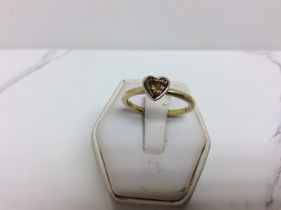 18K Yellow Real Solid Gold Chocolate Heart Diamond Lady Ring Size 8 4 ...