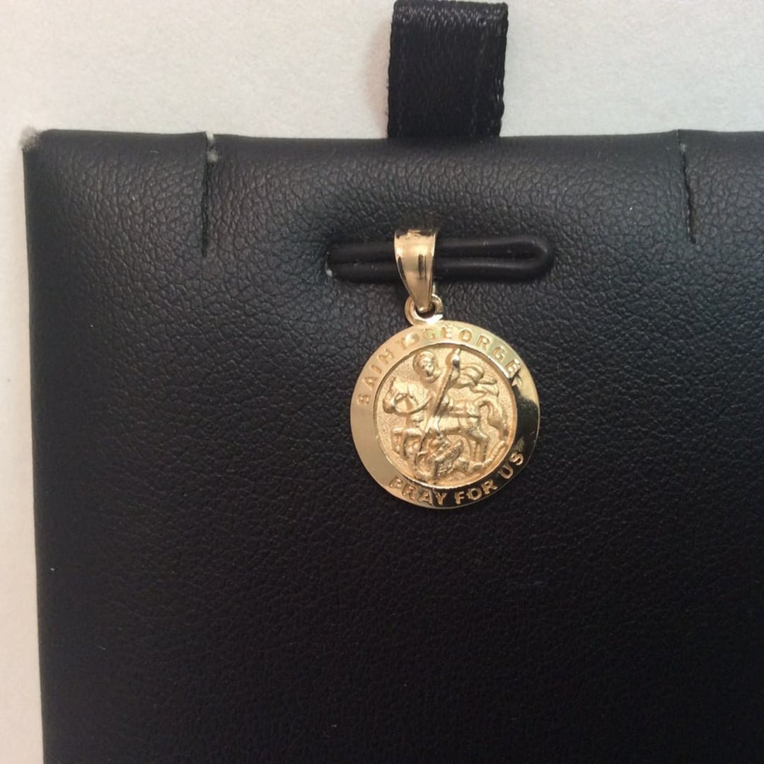 10k Yellow Real Gold Small Solid Saint George Pray for Us Medallion ...