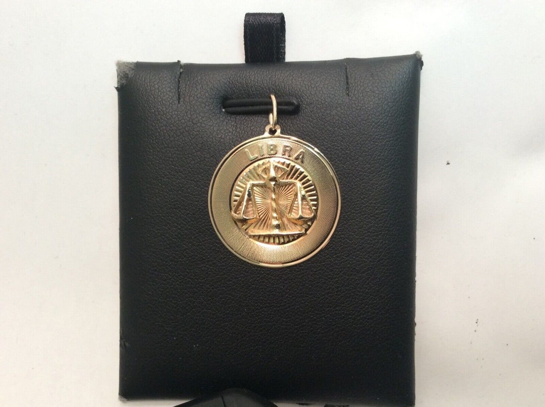 14K Solid Yellow REAL Gold Libra Medallion Pendant Zodiac Charm 3.50 GR ...