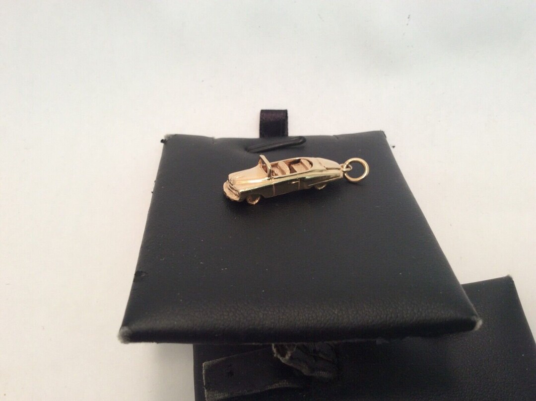 14K Yellow Real Solid Gold CONVERTIBLE CAR Charm Pendant With Moving ...