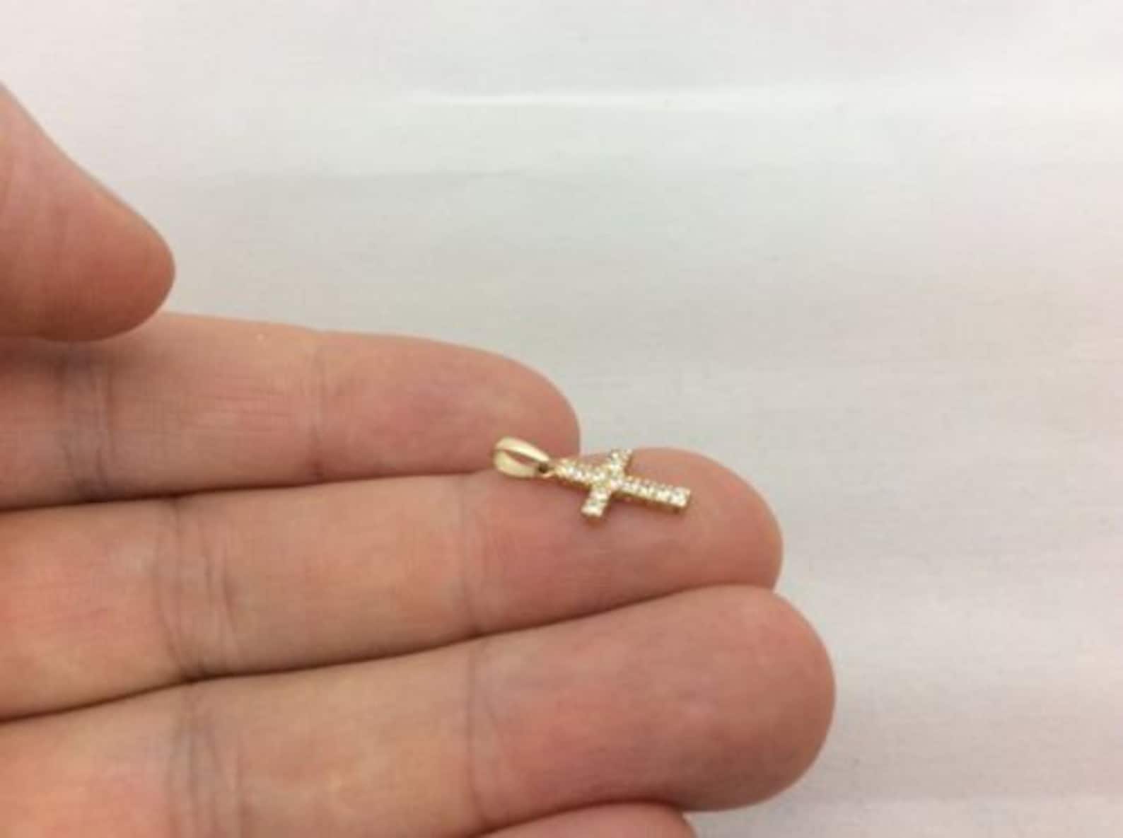 14K Real Yellow Gold Very Small Cross Charm Pendant Cubic | Etsy