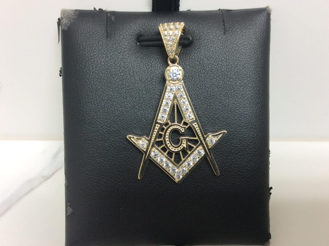 10K Yellow Real Solid GOLD Cz MASON MASONIC Charm Pendant Mens & Ladies ...