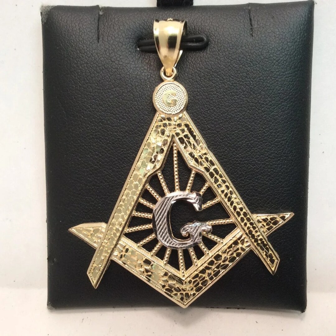 10K Yellow Real GOLD MASON MASONIC Charm Pendant Mens & Ladies 7.10 ...
