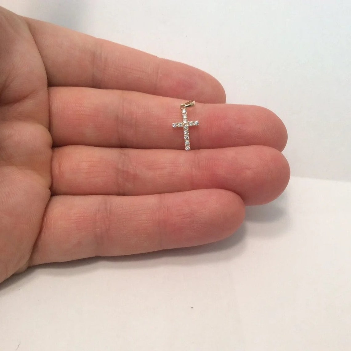 14K Real Yellow Gold Very Small Cross Charm Pendant Cubic - Etsy