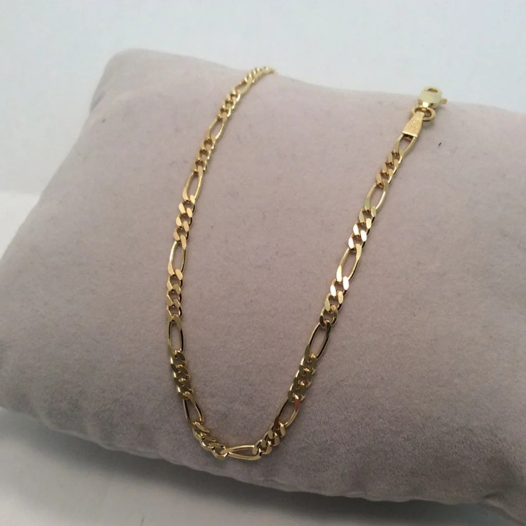 14k Yellow Real Solid Gold Figaro Bracelet 7.5'' 2.8mm 3.30gr - Etsy