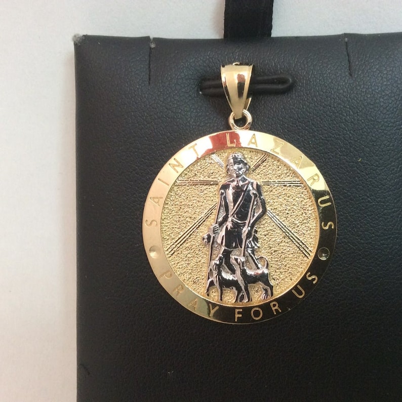 10k Yellow Real Solid Gold MEDALLION PENDANT SAINT Lazarus - Etsy