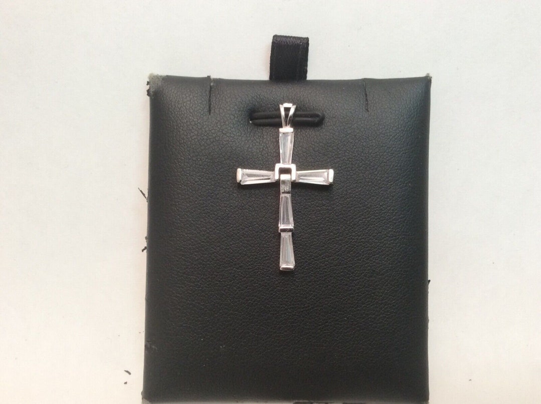 925 Sterling Silver Movable Cross Baguette CZ Religious Fancy Charm ...