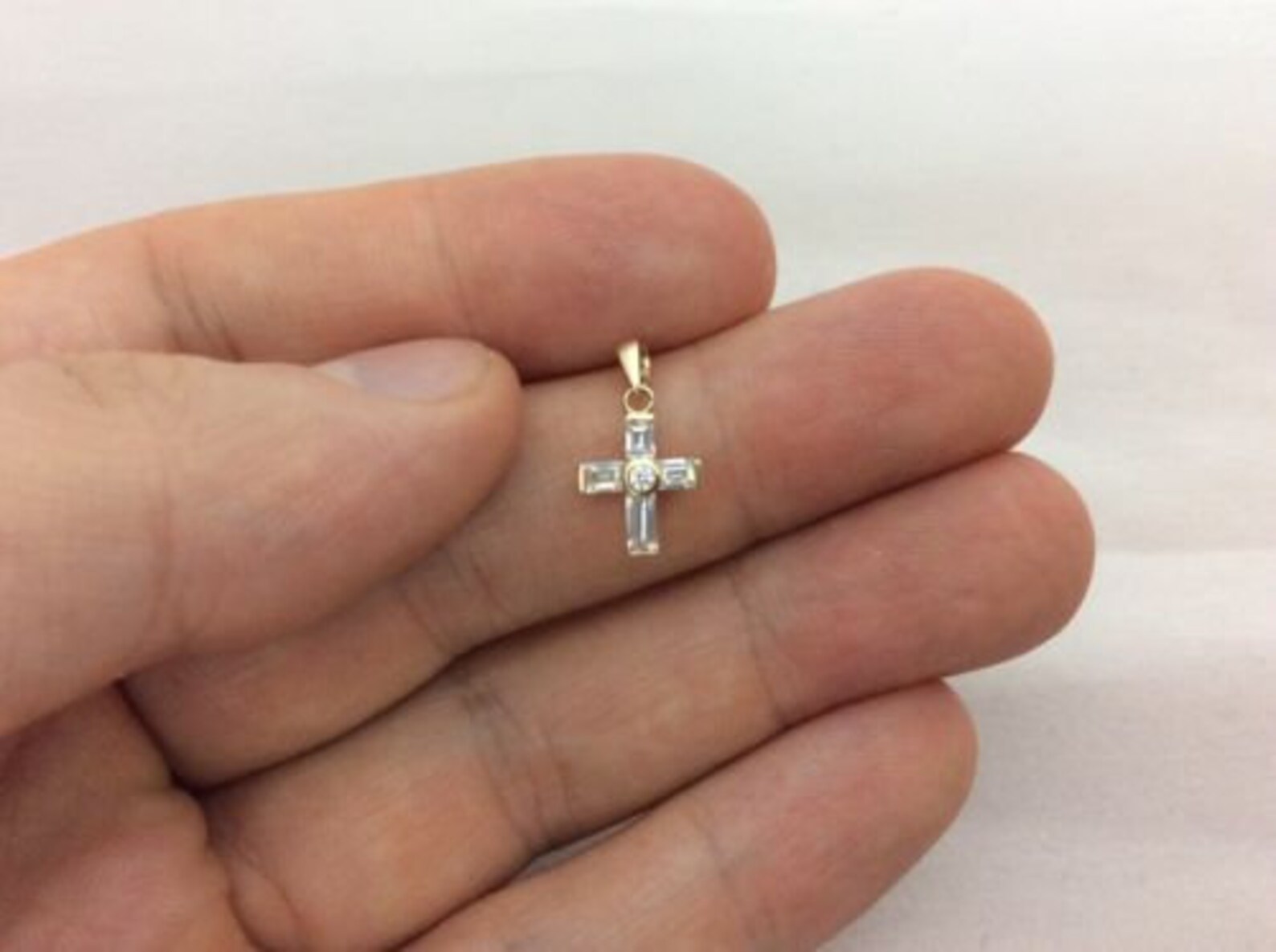 14K Real Yellow Gold Very Small Cross Charm Pendant Cubic - Etsy