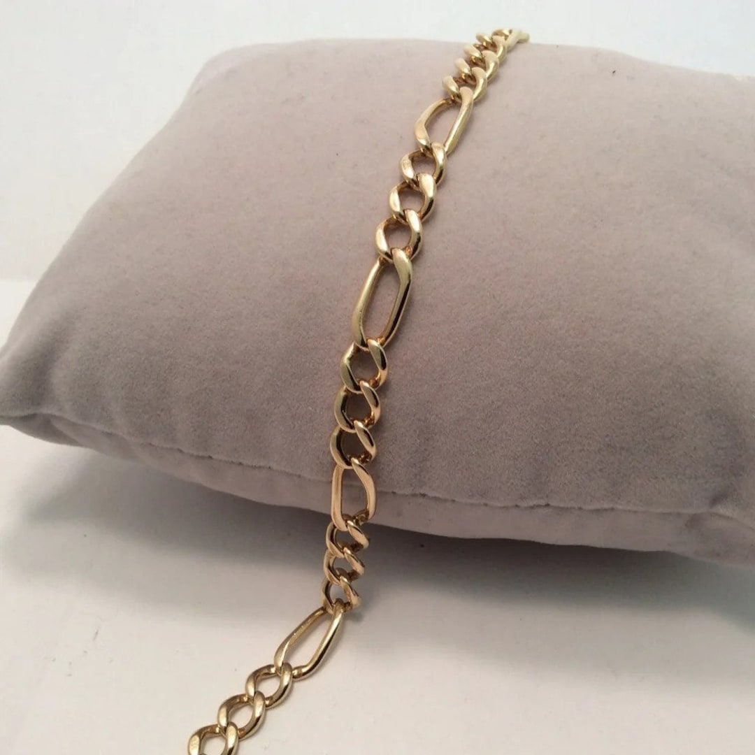 14k Yellow Real Solid Gold Figaro Bracelet 8'' 6mm 10.30gr - Etsy