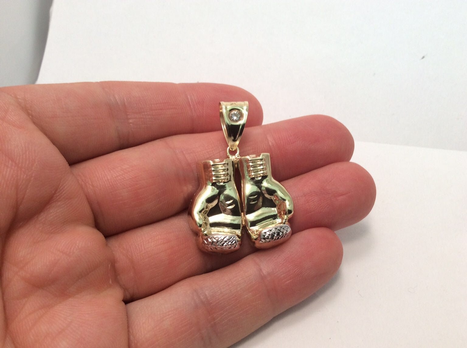 10k Yellow Real Gold Boxing Gloves Boxer Gloves CZ Pendant | Etsy