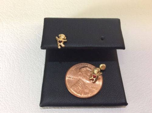 14k Yellow Real Gold Teddy Bear With Heart Stone CZ Children | Etsy