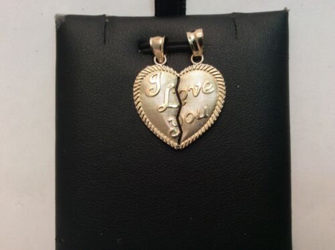 Men Ladies 10k Yellow Real Solid Gold I Love You Split Heart Charm ...