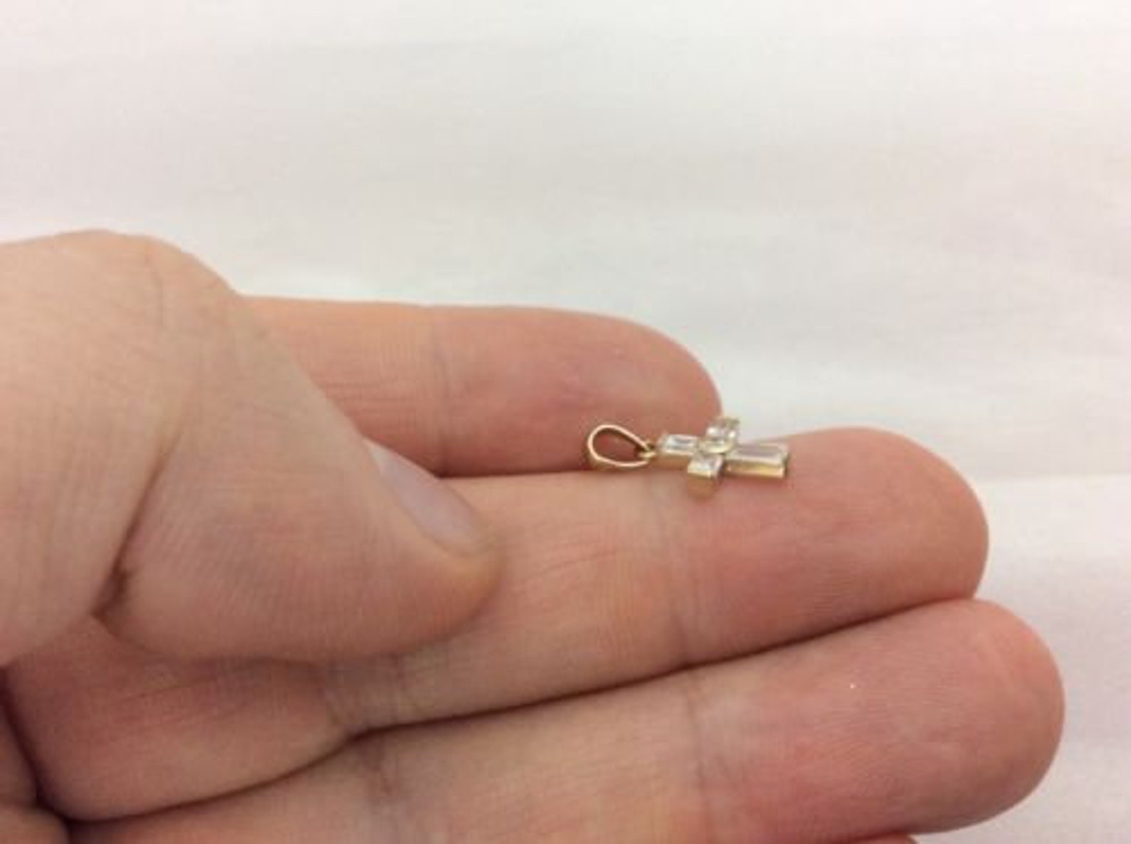 14K Real Yellow Gold Very Small Cross Charm Pendant Cubic Zirconia Baby ...