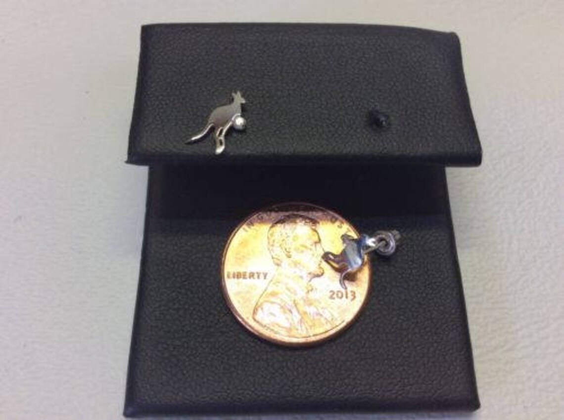 14k Yellow/white Real Gold Kangaroo CZ Stone Stud Screwback Safe ...