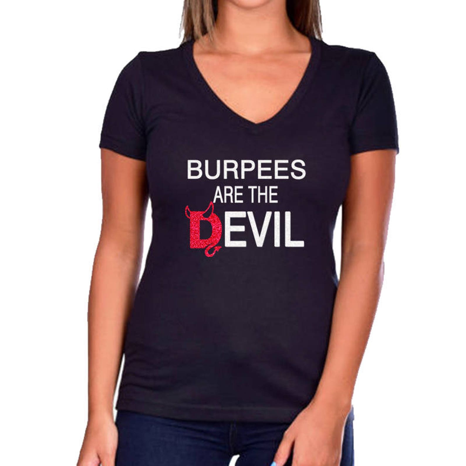 Burpees Are the Devil Ladies Glitter Short Sleeve V-neck | Etsy