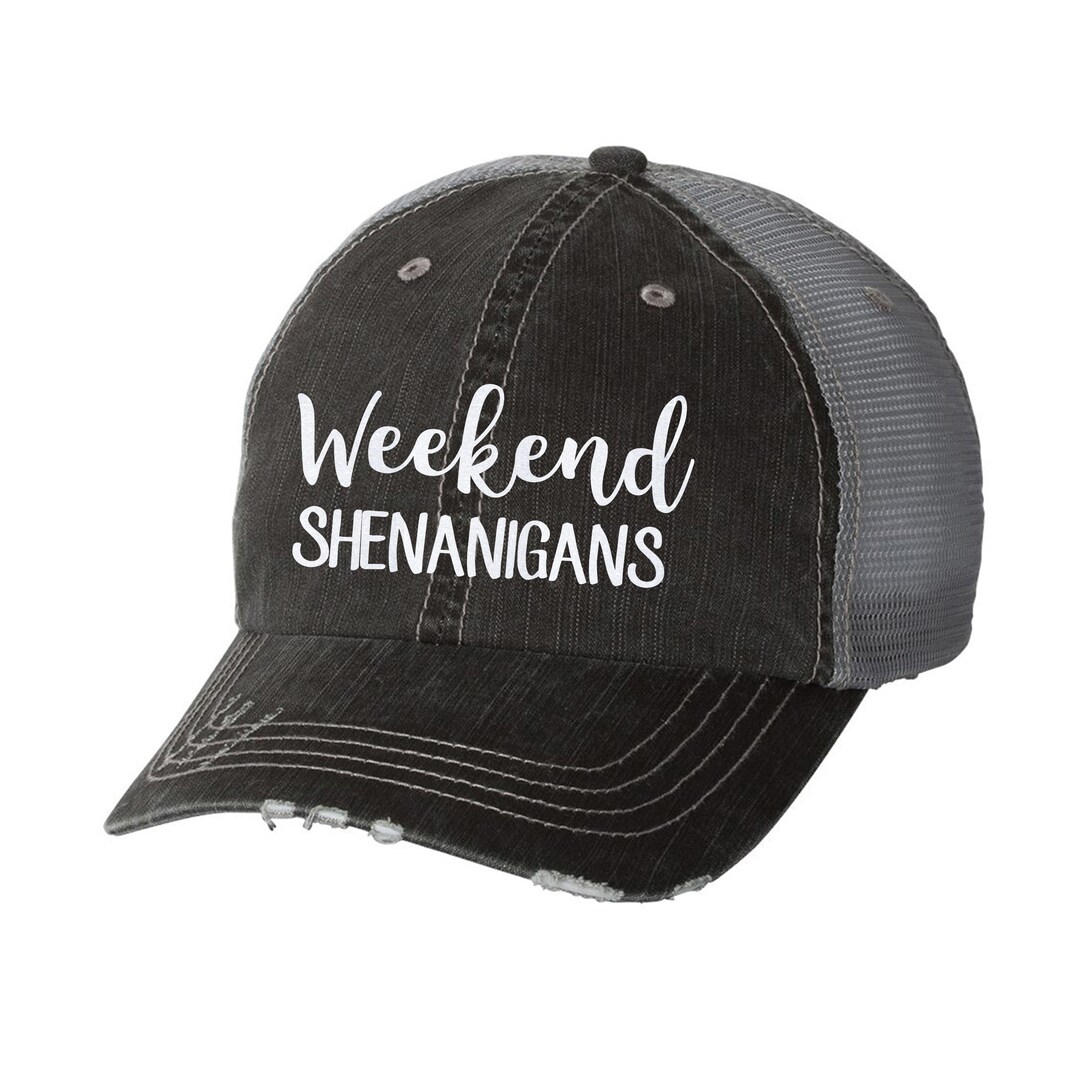Weekend Shenanigans Distressed Ladies Baseball Hat Mesh Trucker Girls ...
