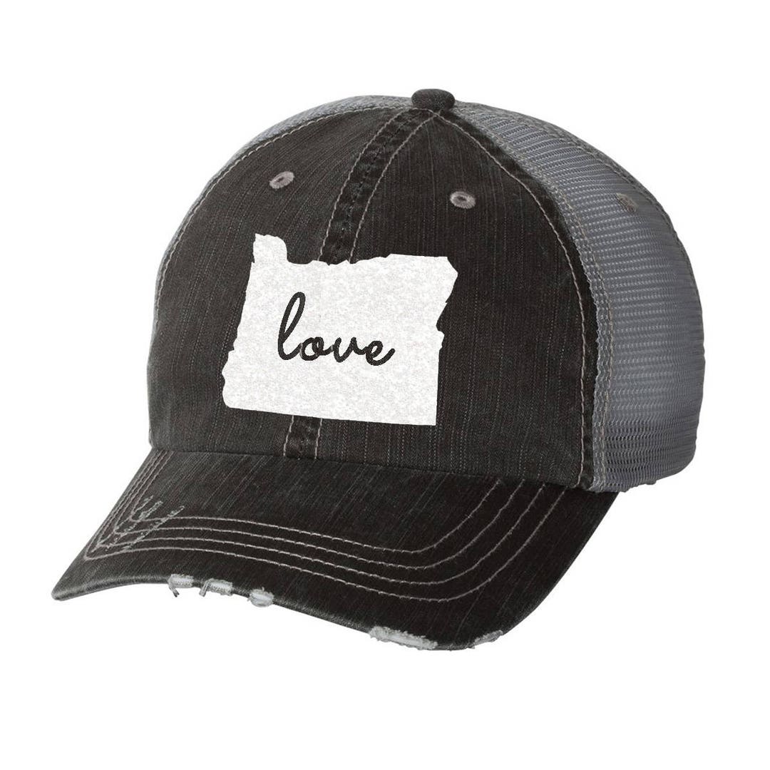State of Oregon Love Distressed Ladies Baseball Hat Mesh Trucker State ...
