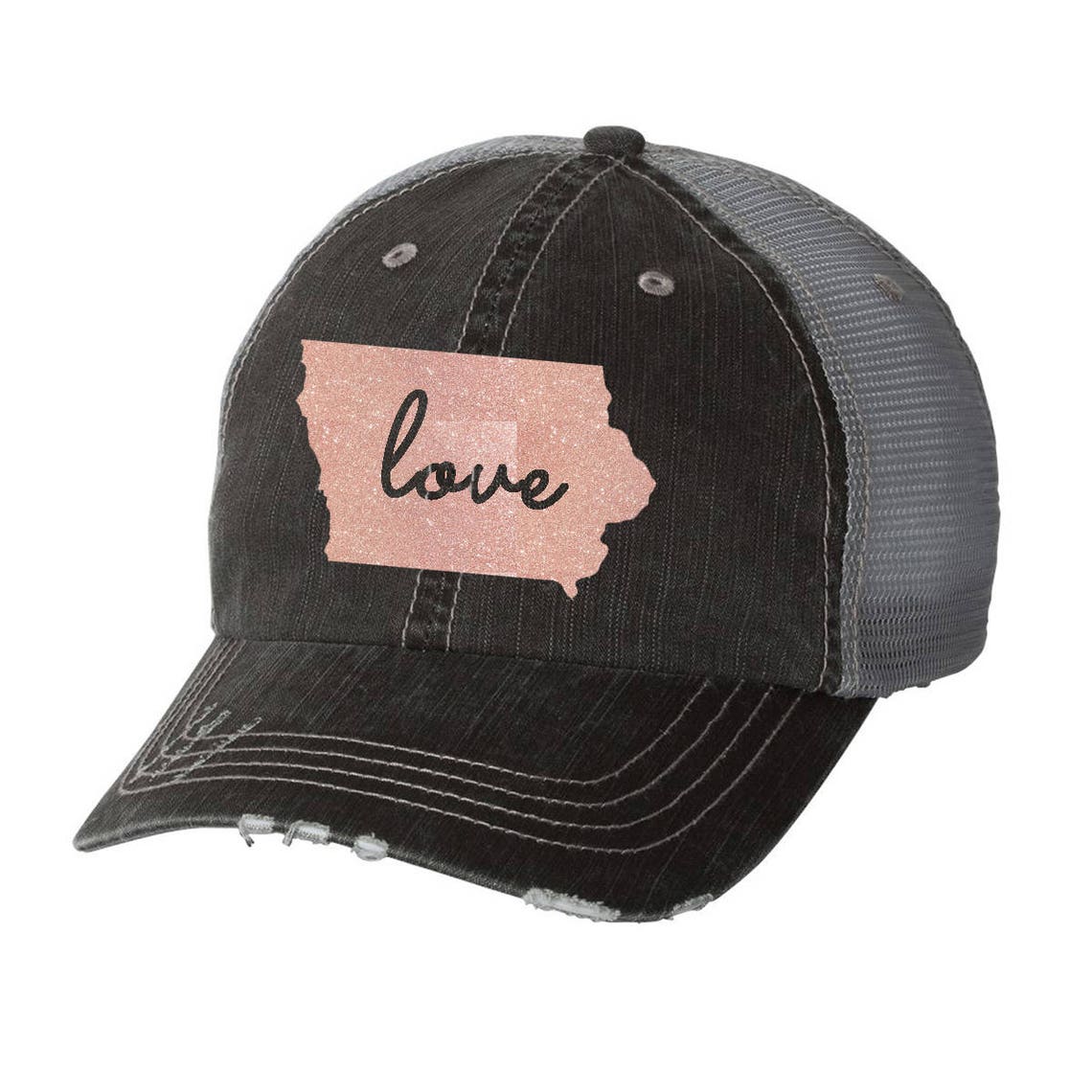 State of Iowa Love Distressed Ladies Baseball Hat Mesh - Etsy