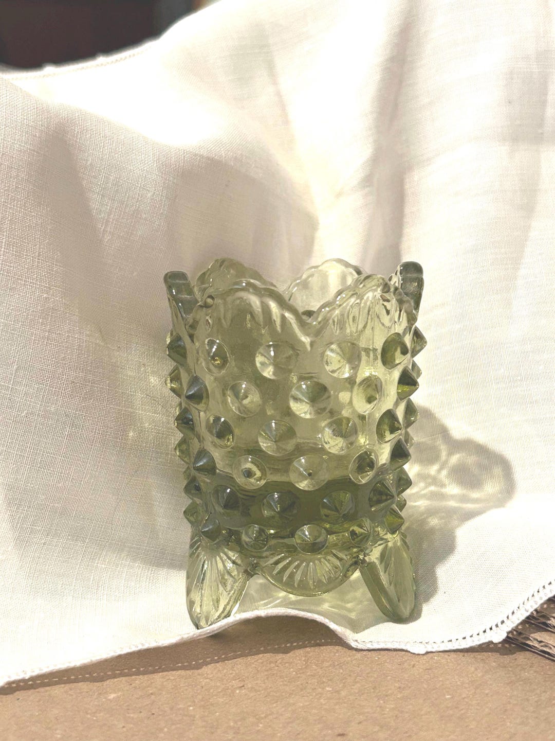 Green Glass Footed Toothpick Holder - Etsy