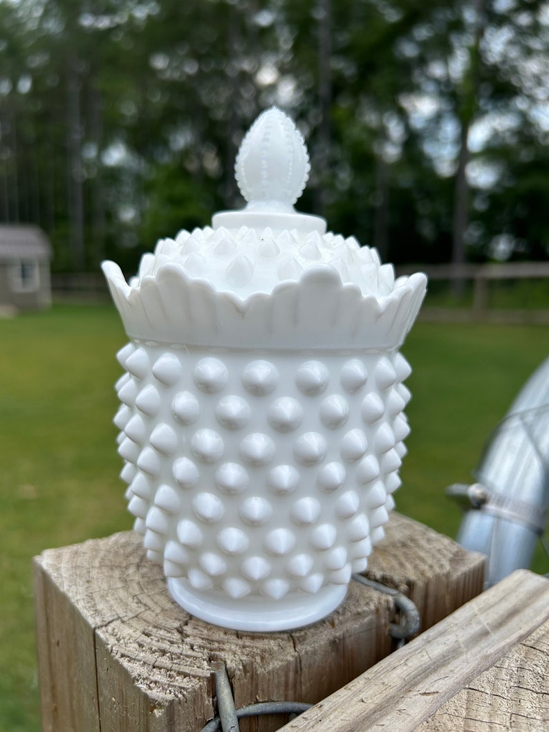 Fenton White Vintage Hob Nob Candy Jar - Etsy