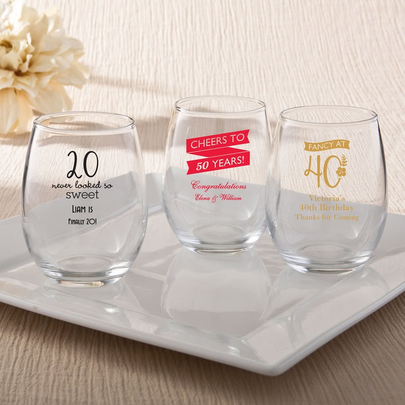 100 Personalized Stemless Wine Glasses Set Of 100 Etsy