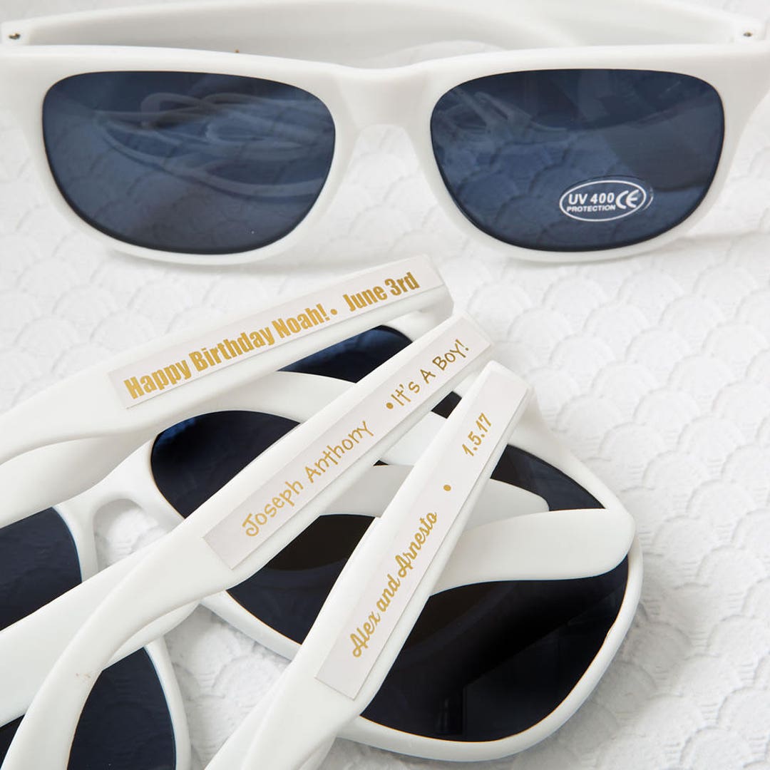 25 White Sunglasses With Personalized Metallic Foil Labels - Etsy