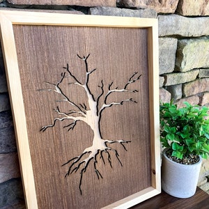Tree Root Wall Art, Wood Tree Wall Décor, Framed Tree Wall Art, Rustic ...