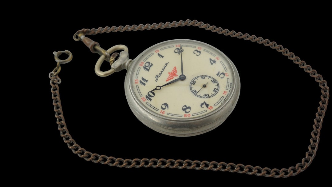 Vintage Soviet Mechanical Open Face Pocket Watch Molnija 3602 Train ...