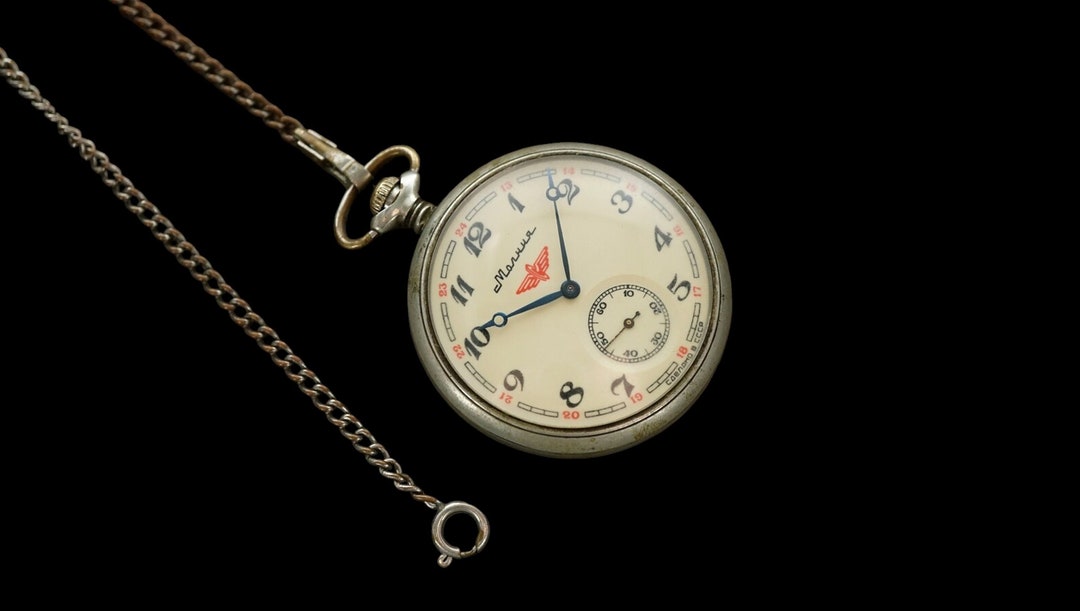 Vintage Soviet Mechanical Open Face Pocket Watch Molnija 3602 Train ...