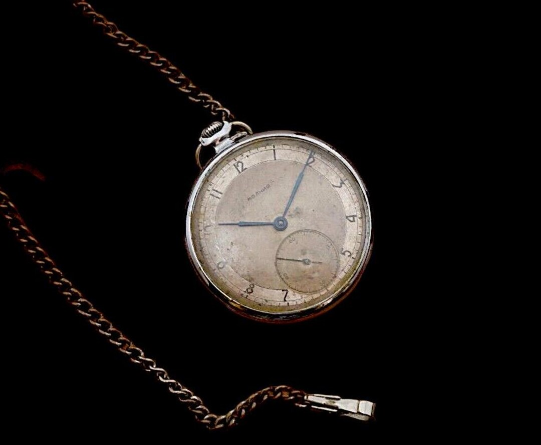 Vintage Soviet Mechanical Open Face Pocket Watch 2Q1955 Molnija 3601 ...