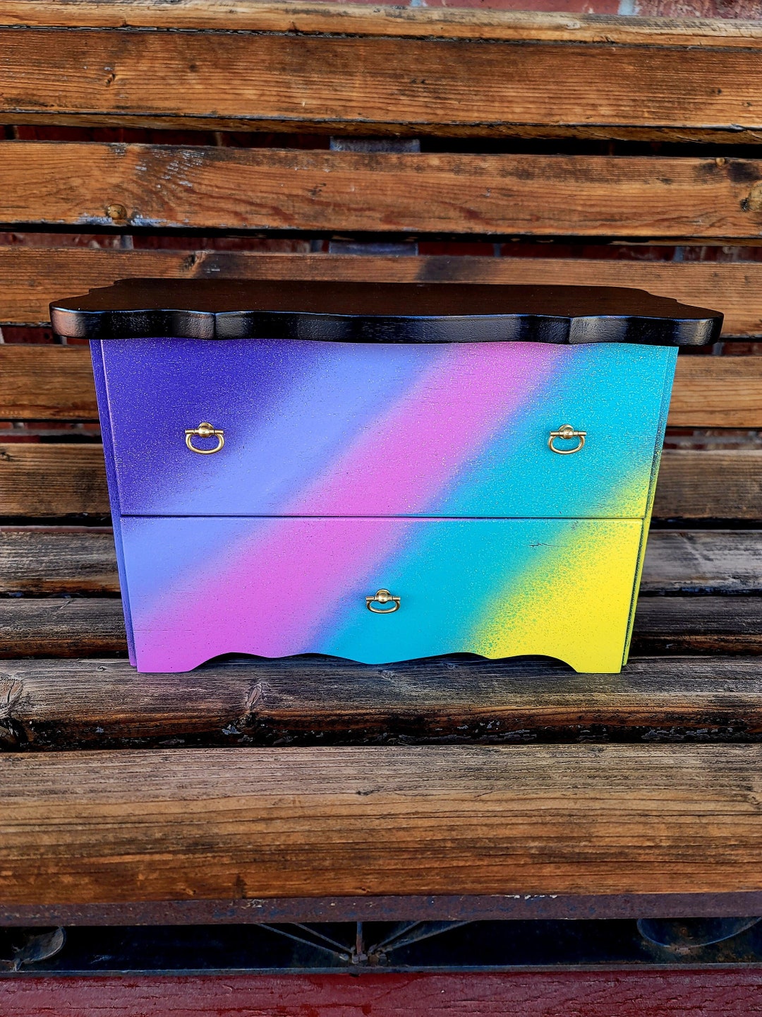 Rainbow Jewelry Box Colorful Jewelry Box Glitter Jewelry Box Black ...