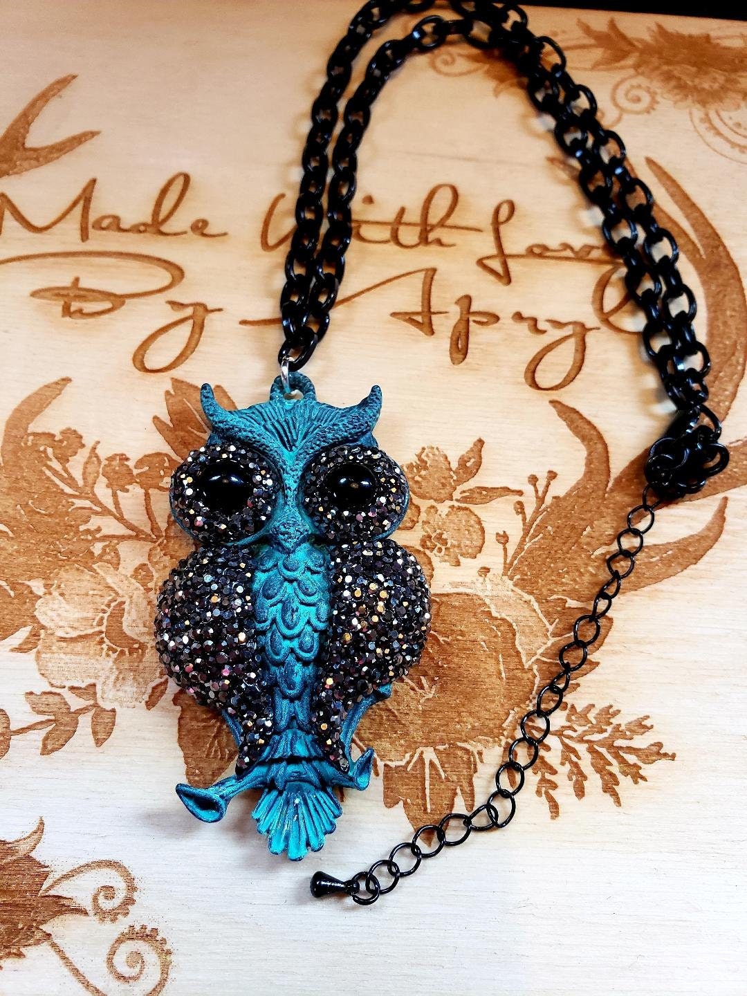 Turquoise Black Owl Necklace Turquoise Necklace Owl Necklace Black ...