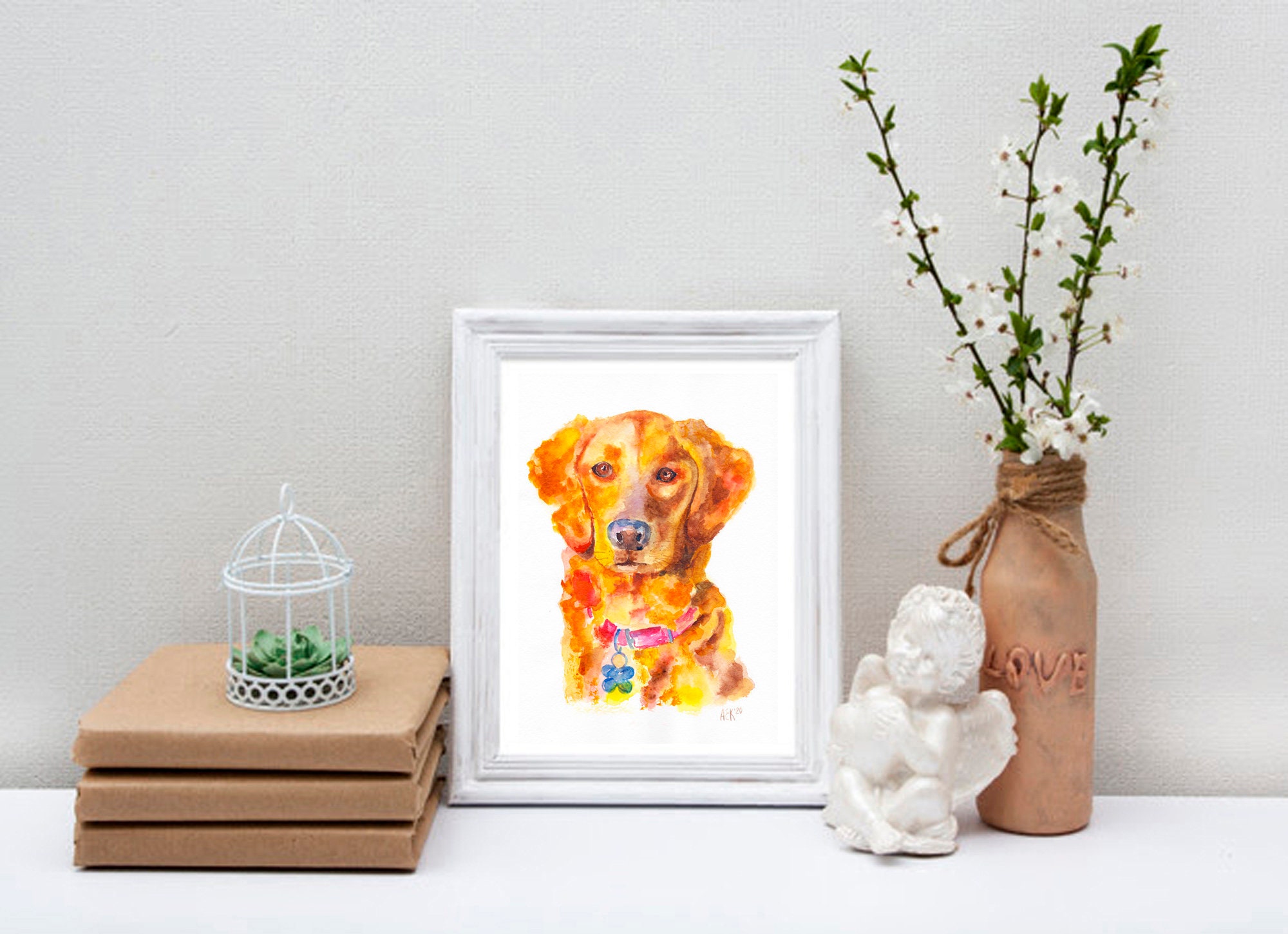 Dog Red Painting Original Art Pet Original Watercolor Pet | Etsy