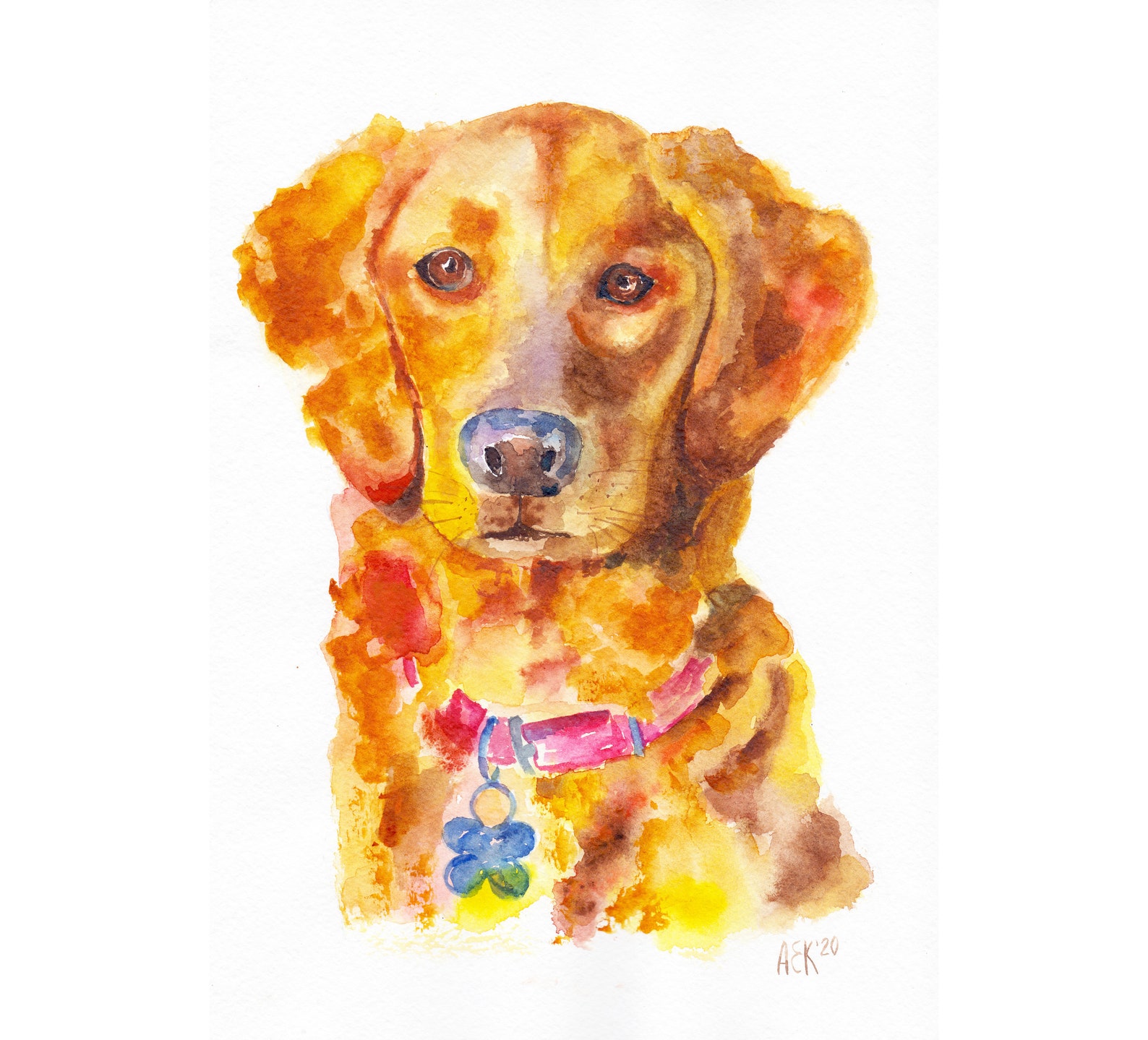 Dog Red Painting Original Art Pet Original Watercolor Pet | Etsy