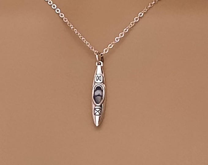 Kayak Necklace, Sterling Silver Kayak Pendant, Kayaking Jewelry, Kayak ...