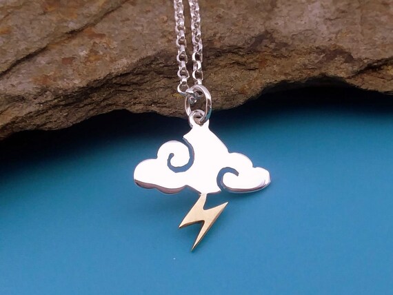 Storm Cloud With Lightning Charm or Necklace Sterling Silver - Etsy