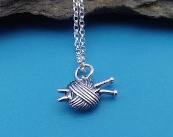 Solid Sterling Silver Knitting Charm Necklace Gifts for - Etsy