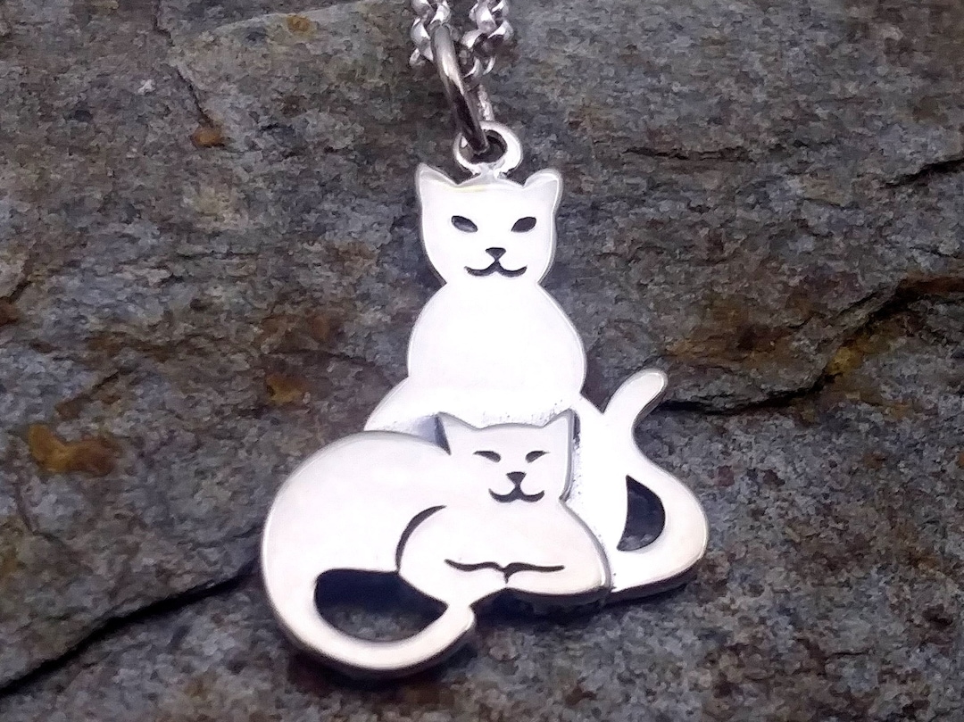 Sterling Silver Mom and Baby Cat Necklace, Mama and Kitten Necklace ...