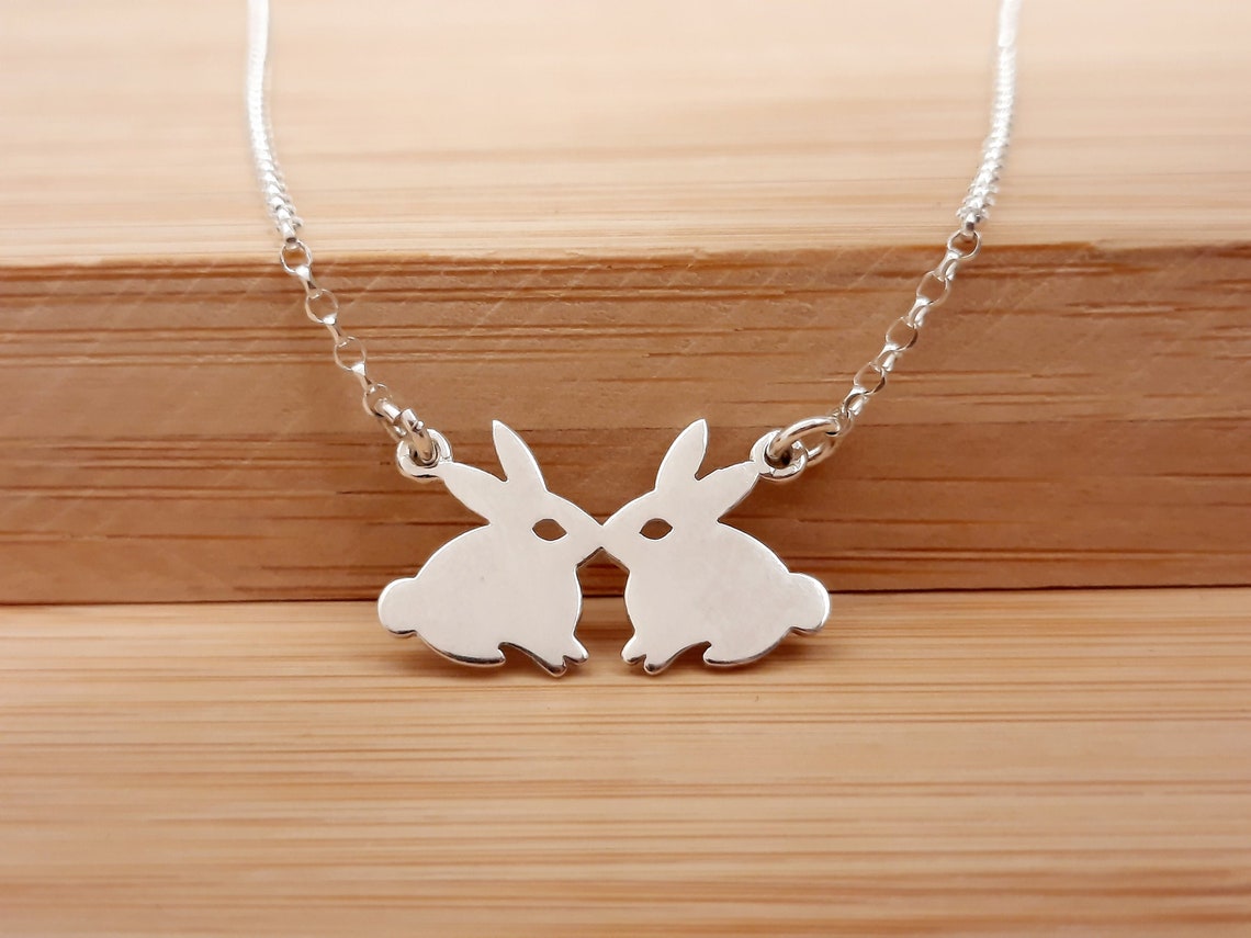 Sterling Silver Kissing Rabbits Necklace Bunny Necklace for - Etsy