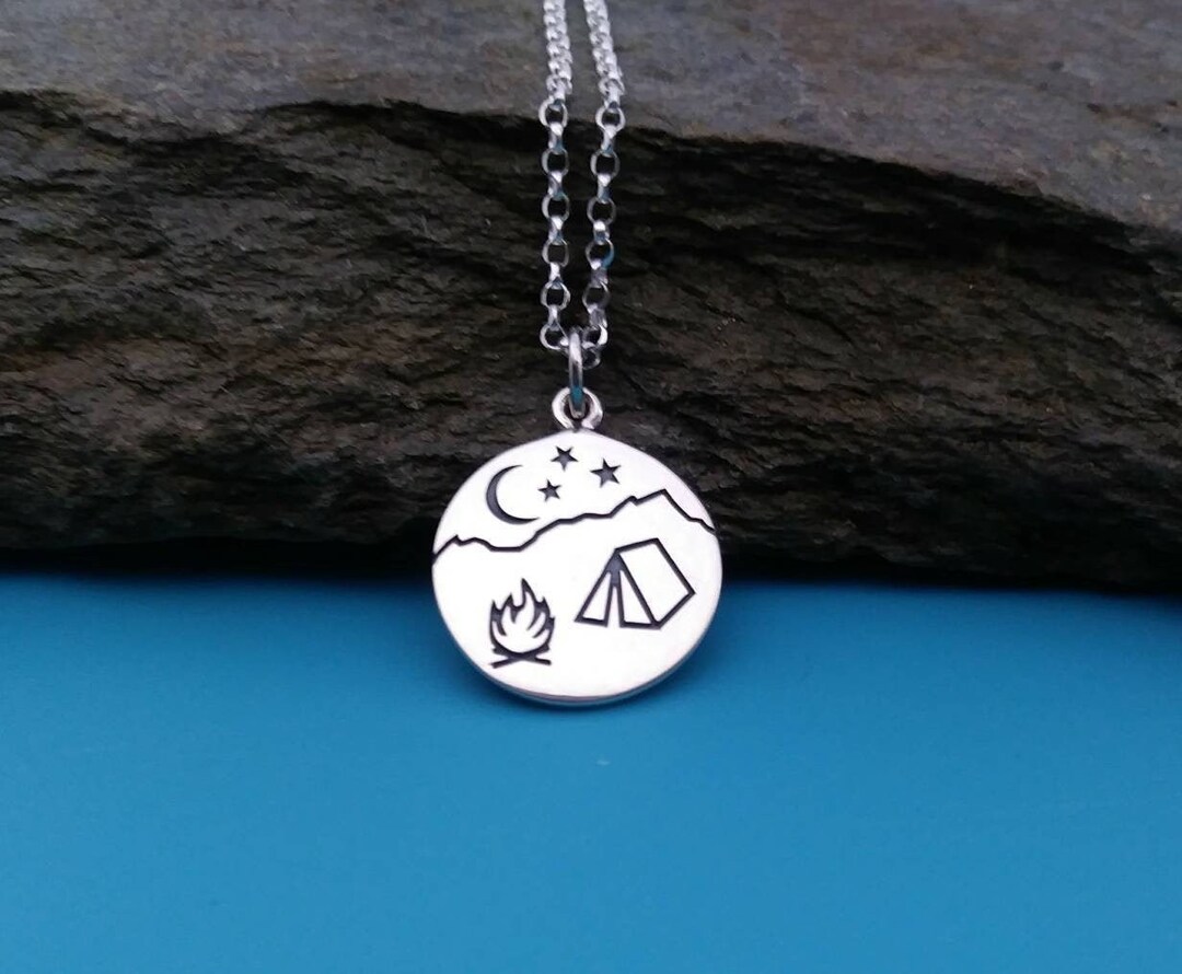 Camping Necklace With Campfire Tent Mountain Moon Stars, Mountain ...