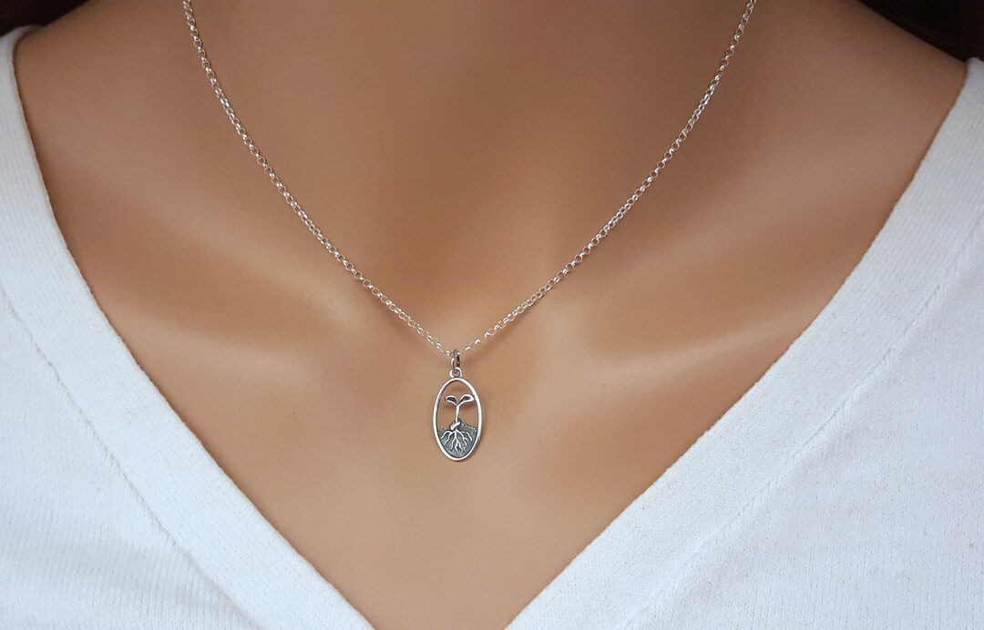 Seed and Sprout Necklace, 925 Sterling Silver Sprout Charm, Seed ...
