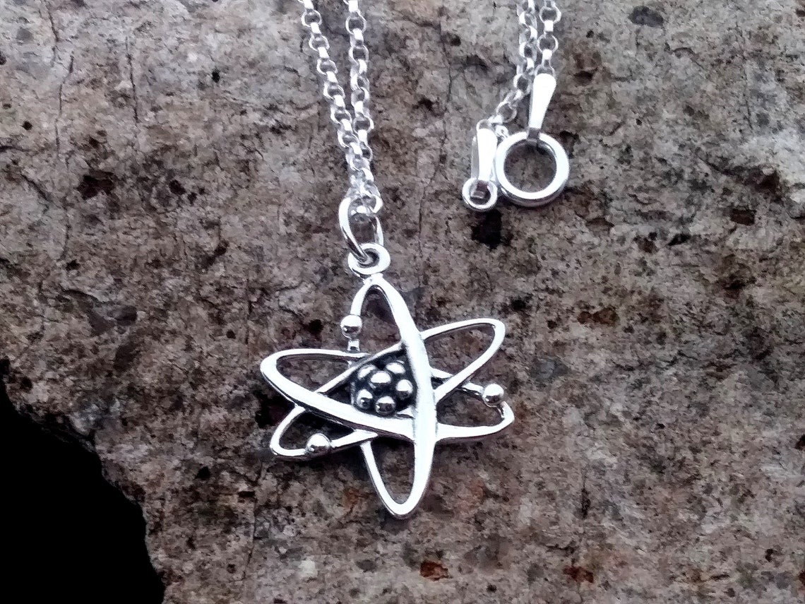 Sterling Silver Atom Necklace, Science Jewelry, Atom Charm, Nucleus ...