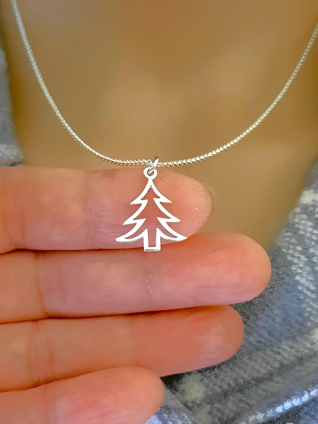 Christmas Tree Necklace, Sterling Silver Christmas Tree Charm Jewelry ...