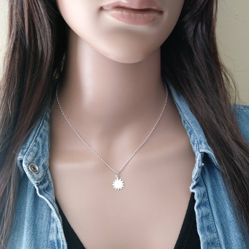 Tiny Sun Necklace Sterling Silver Sun Necklace Sunburst - Etsy