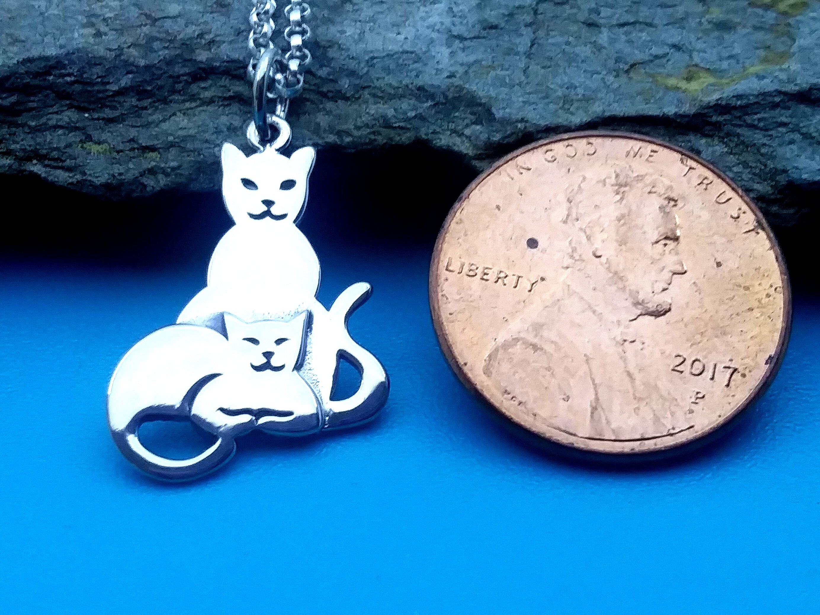Sterling Silver Mom and Baby Cat Necklace Mama and Kitten - Etsy