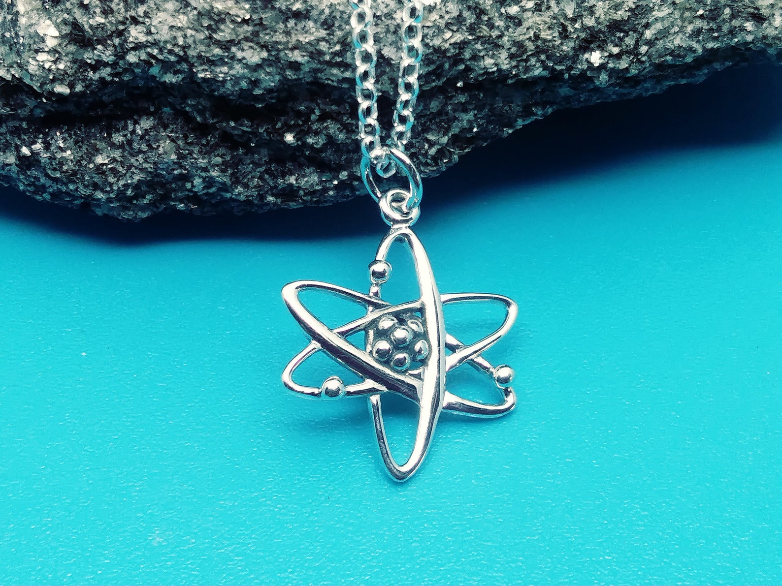 Sterling Silver Atom Necklace, Science Jewelry, Atom Charm, Nucleus ...